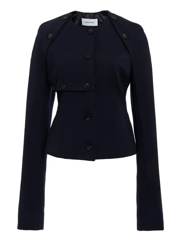 FERRAGAMO Wool Single-breasted Jacket - Navy
