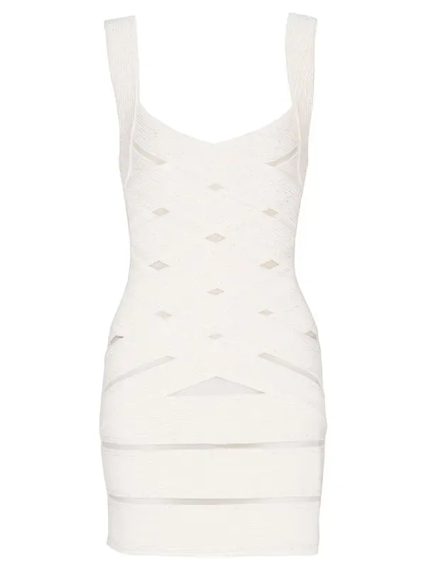 Balmain Mesh Knit Bodycon Mini Dress - White