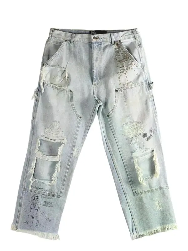 PALY HOLLYWOOD Studded Ripped Trousers - Blue