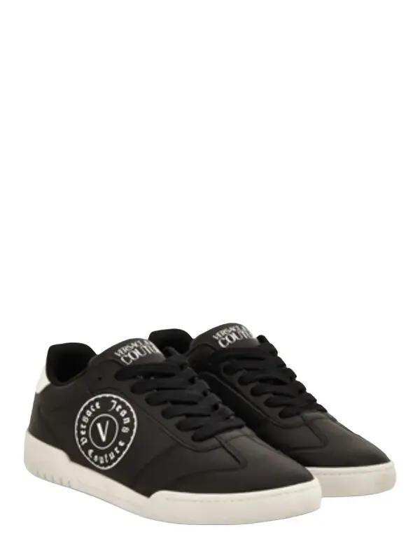 Versace Leather Sneakers With Logo - Black