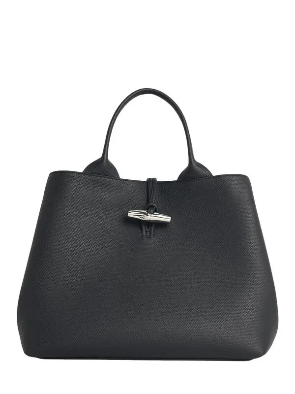 Longchamp L Le Roseau Leather Top Handle Bag - Black