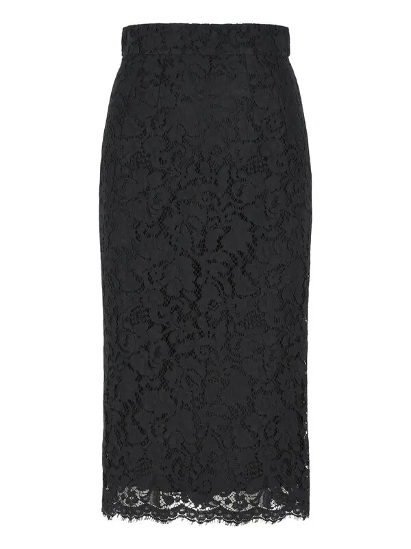 Dolce & Gabbana Cotton Blend Floral Lace Skirt - Black