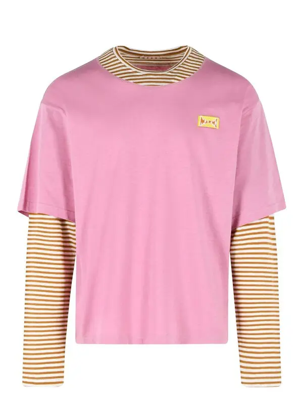 Marni Linen And Cotton Double Layer T Shirt - Pink