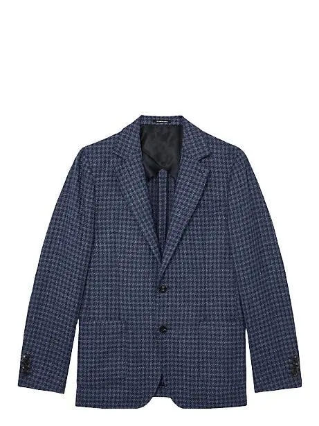 REISS Romana Notch-lapel Dogtooth Wool And Linen Blazer - Navy
