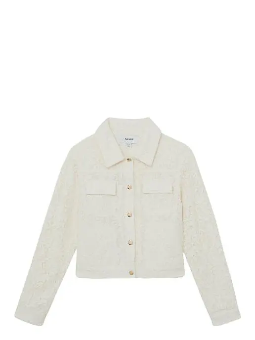 REISS Flap-pocket Lace Jacket - White