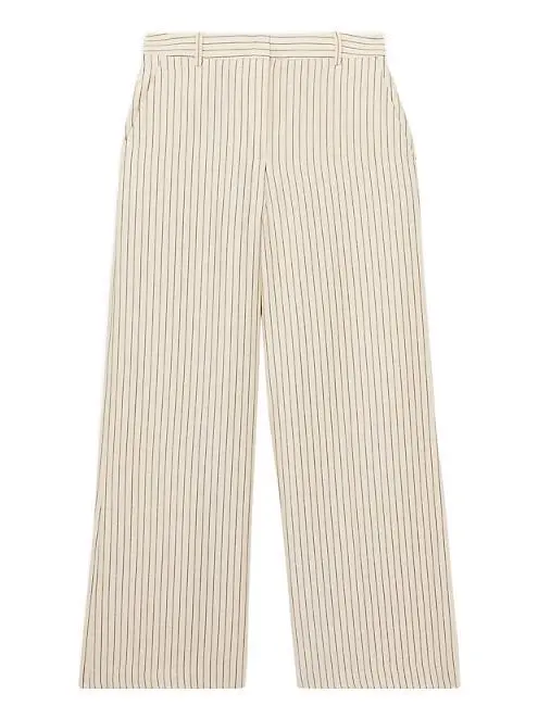 REISS Jayce Pinstriped Wide-leg Trousers - Cream Black