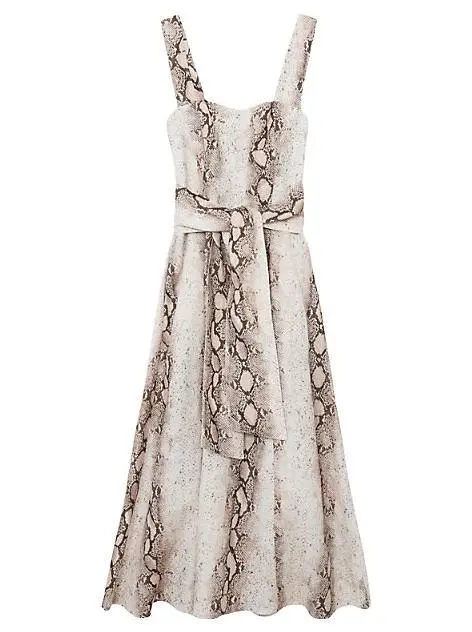 REISS Amy Snake-print Linen-blend Midi Dress - Neutral