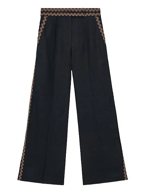 REISS Wide-leg High-rise Linen Trousers - Navy Ivory