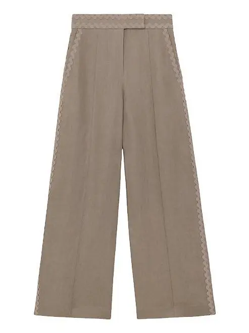 REISS Mila Wide-leg High-rise Trousers - Taupe Neutral