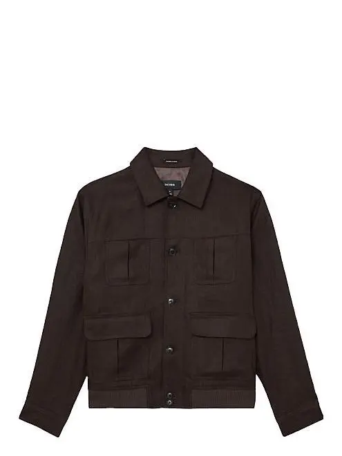 REISS Patch-pocket Linen Jacket - Chocolate Brown