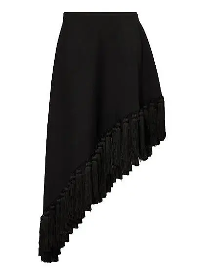 Alaïa Asymmetric Tasseled Wool Midi Skirt - Noir Alaia