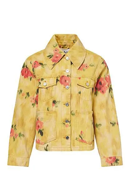 GANNI Printed Oversized Denim Jacket - Vibrant Yellow
