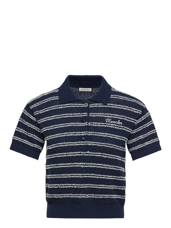 Moncler Cotton-blend Bouclé Crêpe Polo Shirt - Blue