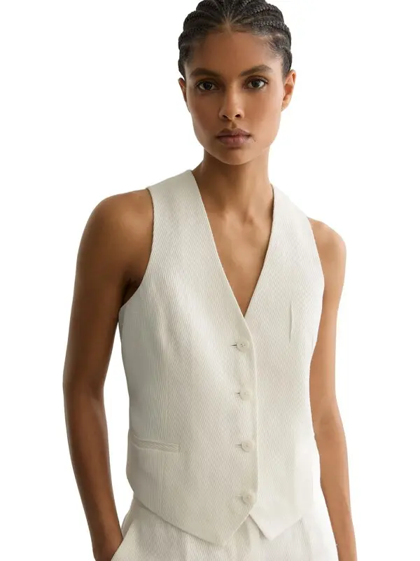 REISS Alyx Linen-blend Tailored Waistcoat - White
