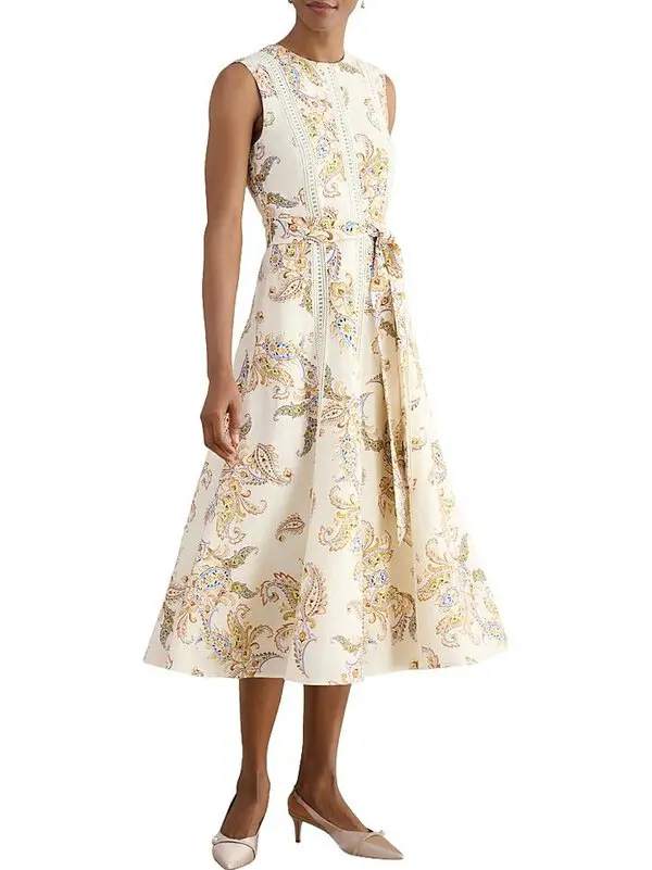 HOBBS LONDON Uma Paisley Tie Waist Dress - Cream Multi