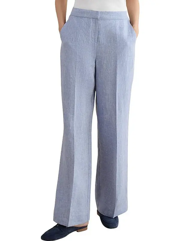 HOBBS LONDON Estella Wide-leg Linen Pants - Blue White