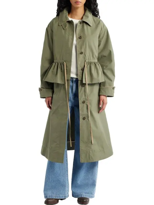 DAMSON MADDER Myrtle Water Repellent Convertible Trench Coat - Sage