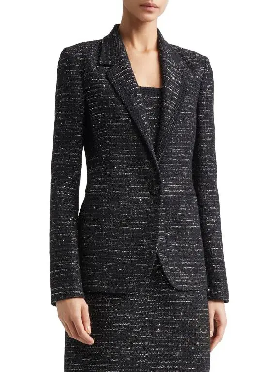 St. John Cannes Stud Trim Tweed Jacket - Black Metallic Multi