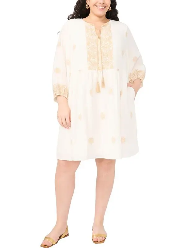 Vince Camuto Medallion Print Split-neck Minidress - Camel