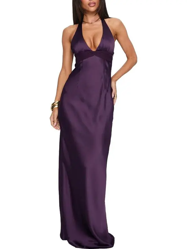 Princess Polly Odyssa Satin Halter Gown - Purple