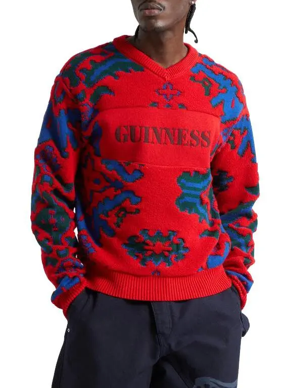 JW Anderson X Guinness Carpet Jacquard Wool Sweater - Red