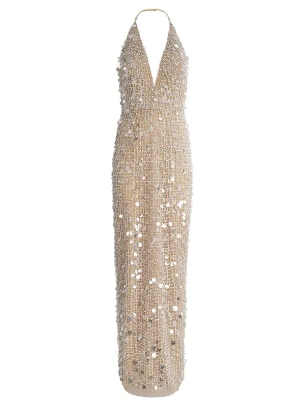 Carolina Herrera Embellished Halterneck Gown - Nude