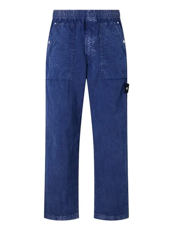 Stone Island Straight-leg Logo-appliquéd Crinkled Trousers - Blue
