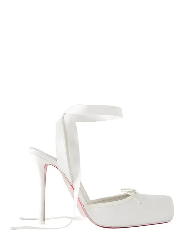 CHRISTIAN LOUBOUTIN Cassia Lace Up 100mm Crepe Satin Ballerina Pumps - White