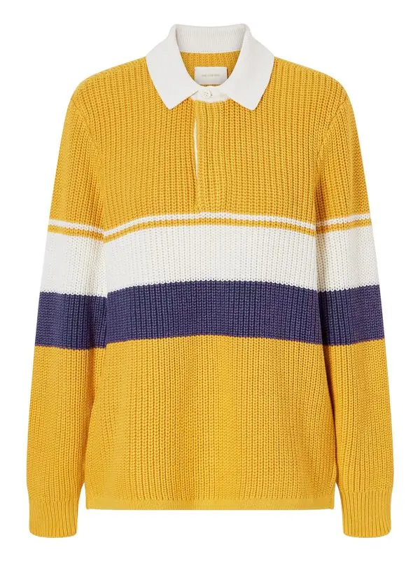 Aimé Leon Dore Striped Ribbed-knit Cotton Polo Shirt - Yellow