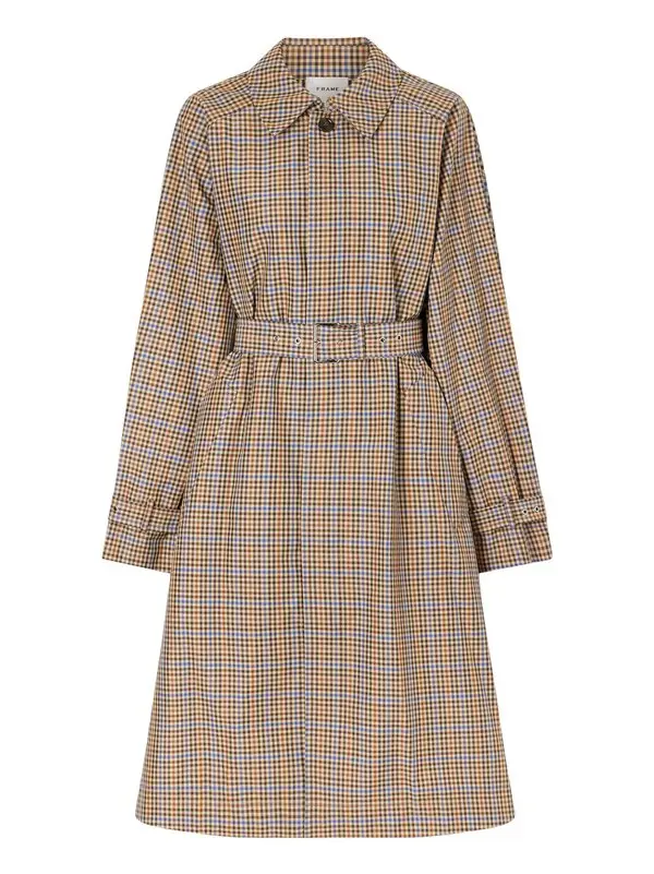 FRAME Belted Checked Cotton-blend Trench Coat - Brown