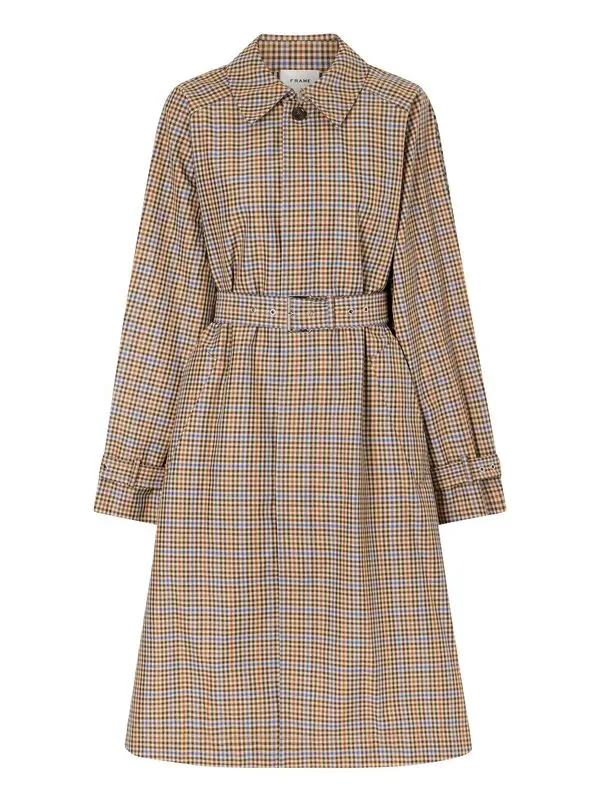 FRAME Belted Checked Cotton-blend Trench Coat - Brown