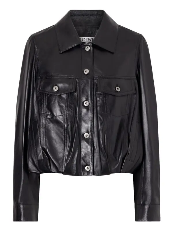 Loewe Gathered Leather Jacket - Black