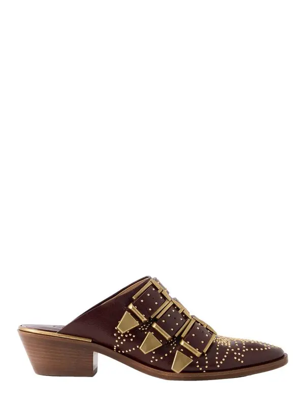 Chloé Susanna Studded Leather Mules - Brown