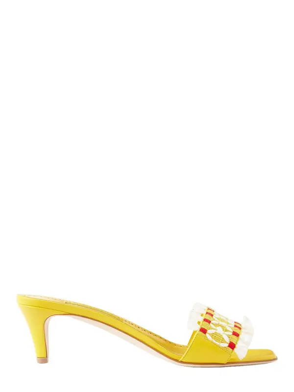 Manolo Blahnik Moremu 50 Raffia-trimmed Leather Mules - Yellow