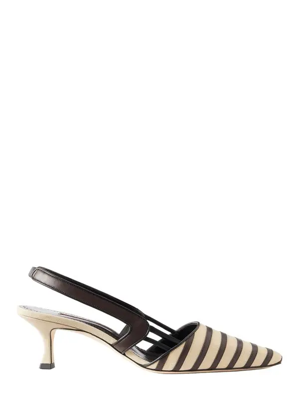 Manolo Blahnik Pelas 50 Leather-trimmed Slingback Pumps - Beige