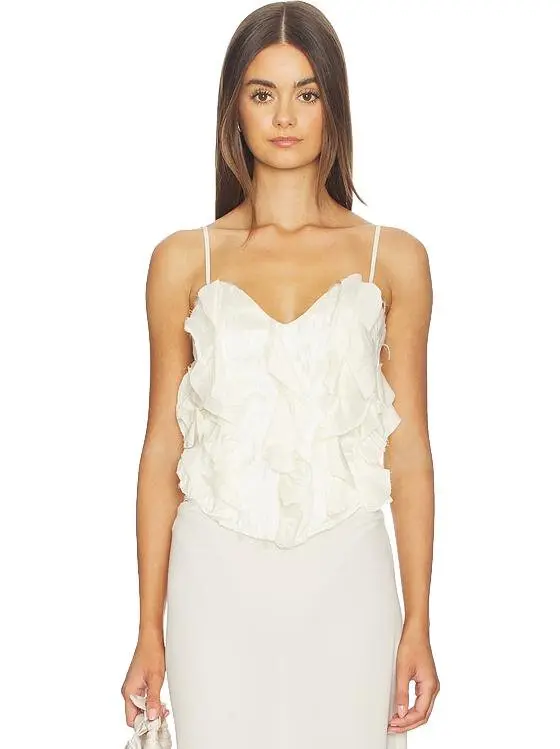 KIM SHUI Emma Lace Up Bustier Top - White