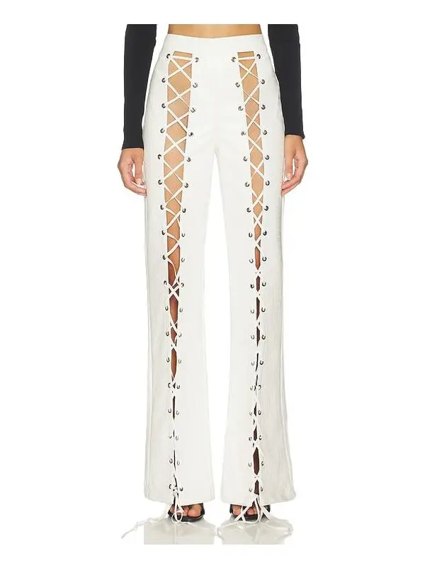 KIM SHUI Croc Lace Up Pant - White