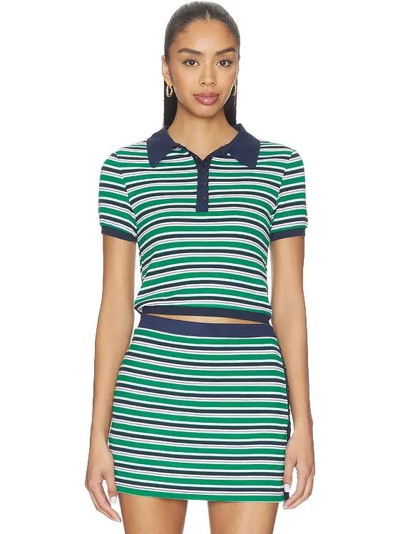 Simkhai Marnie Knit Polo - Kelly Green Stripe