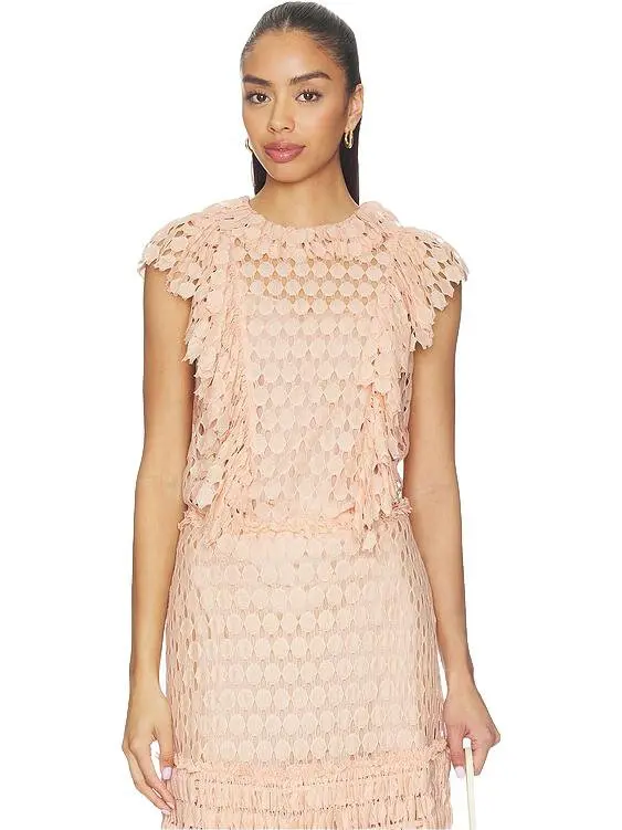 Ulla Johnson Daevy Lace Short Sleeve Top - Blush