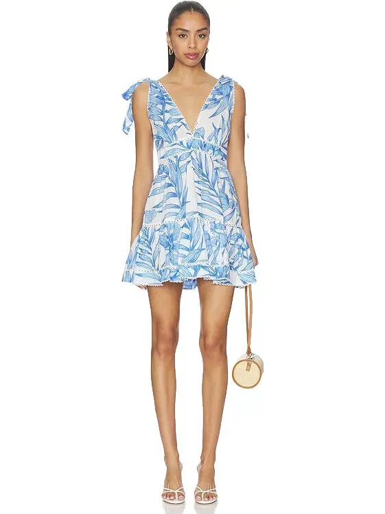 Poupette St Barth Cara Mini Dress - Blue Palm Leaf