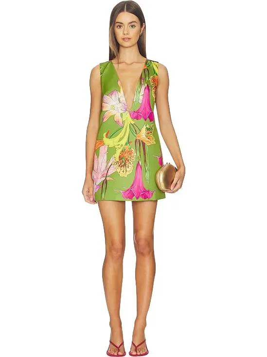 MUMA WORLD Floral Canopy V Neck Electra Dress - Green