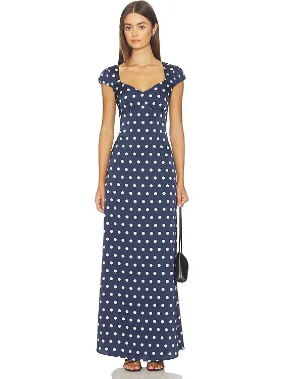 MORE TO COME Dorothy Maxi Dress - Navy & White Dot
