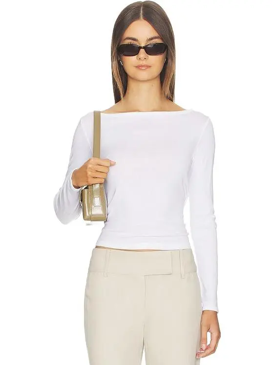 Enza Costa Fine Supima Cotton Long Sleeve Boatneck - White
