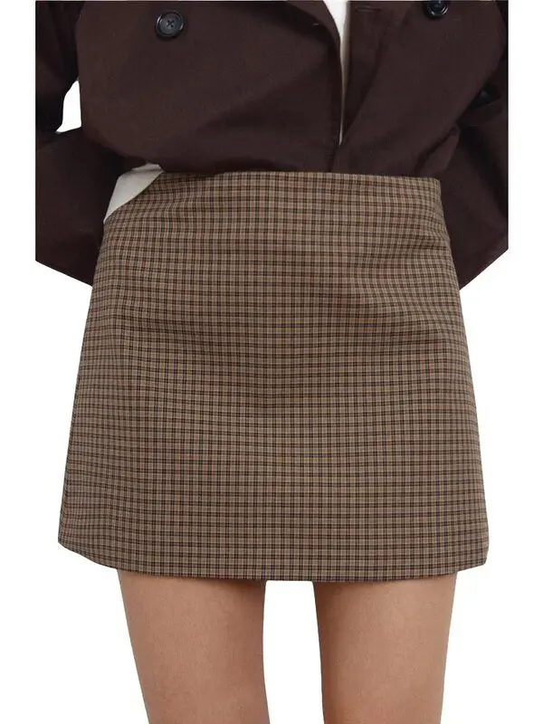Mango Houndstooth A-line Mini Skirt - Brown