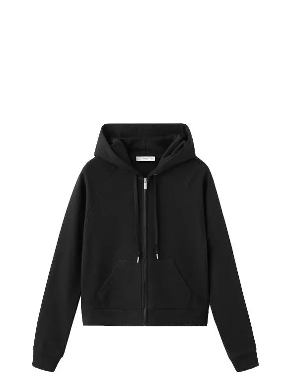 Mango Cotton Zip Hoodie - Black