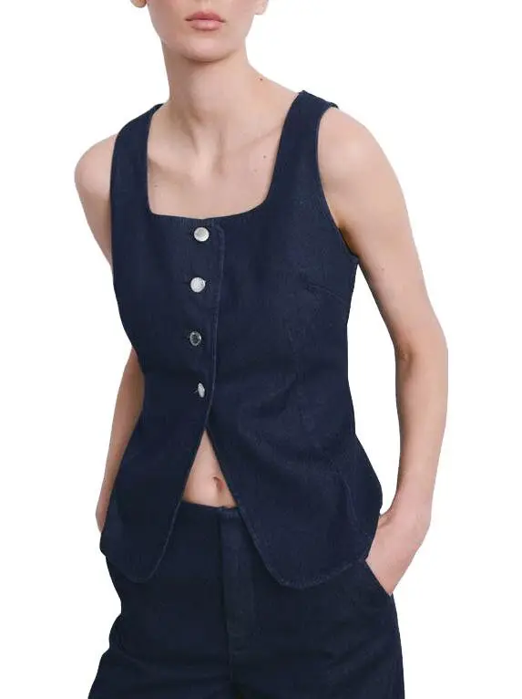 Mango Square Neck Denim Vest - Open Blue