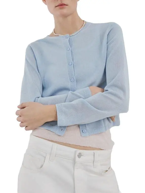 Mango Fine Knit Crewneck Cardigan - Sky Blue