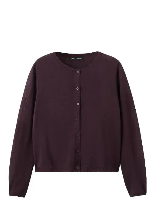 Mango Fine Knit Crewneck Cardigan - Wine