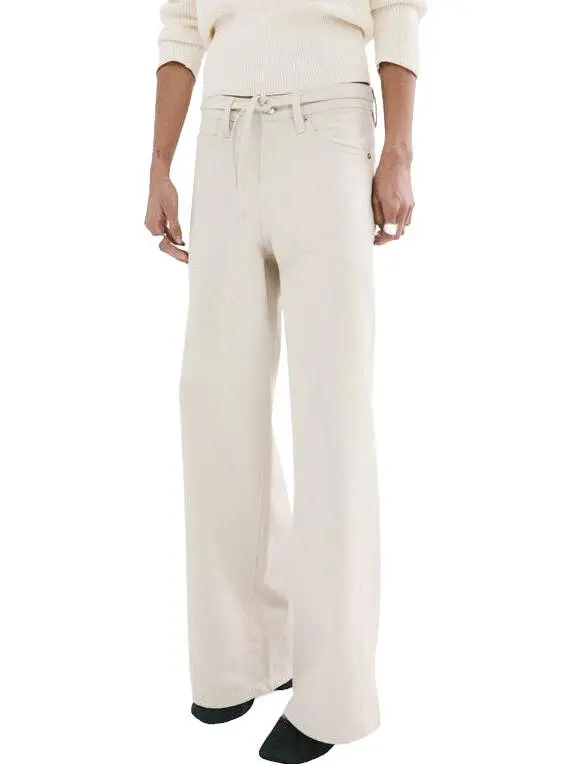 Mango Belted Wide Leg Jeans - Ivory