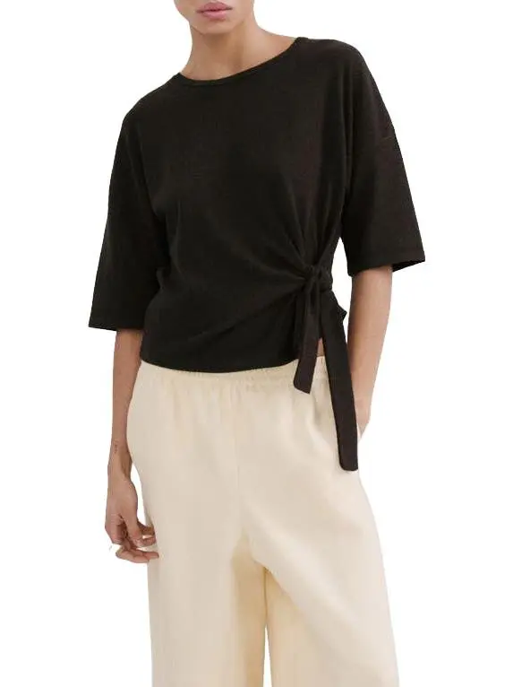 Mango Bow Short Sleeve Sweater - Chocolate